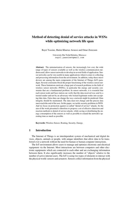 pdf method of detecting denial of service attacks in wsns while optimizing network life span