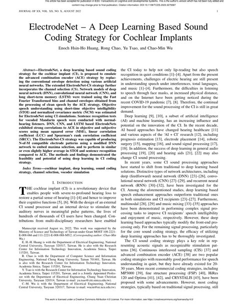 pdf electrodenet a deep learning based sound coding strategy for cochlear implants