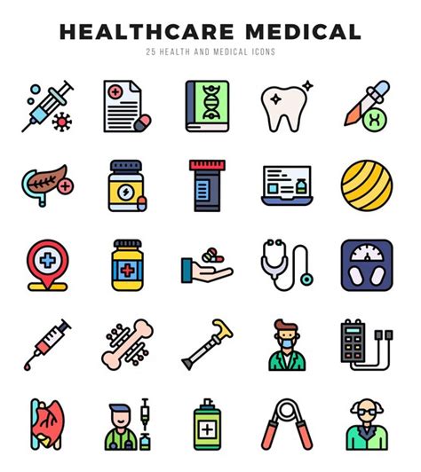 Conjunto de íconos de arte de colores lineales de atención médica de