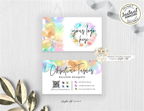 BALLOONS Business Card Template RAINBOW Balloon Bouquets Etsy