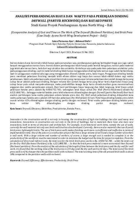pdf analisis perbandingan biaya dan waktu pada pekerjaan dinding drywall partisi rockwool