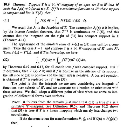 Real Analysis Rudin S Proof Of Change Of Variables Mathematics