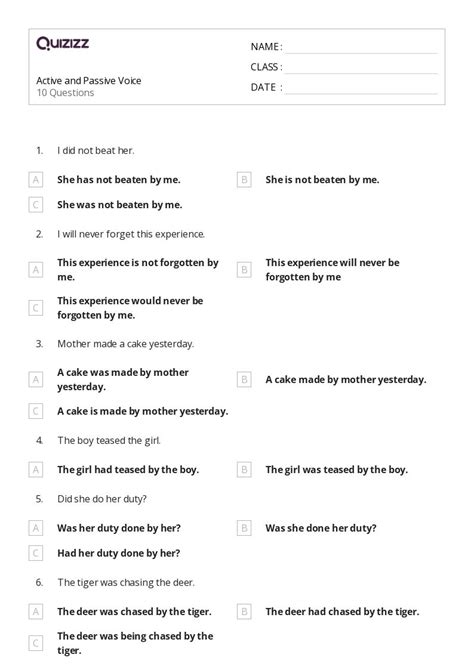 50 Active And Passive Voice Worksheets For 8th Class On Quizizz Free