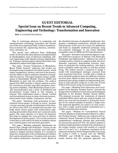 pdf guest editorial special issue on recent trends in advanced computing engineering and