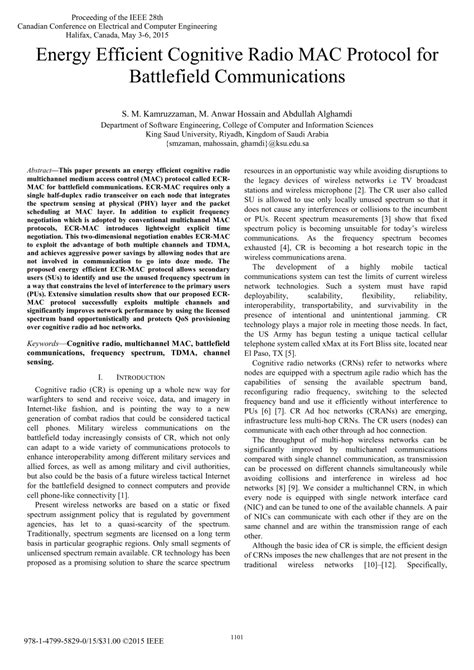 pdf energy efficient cognitive radio mac protocol for battlefield communications