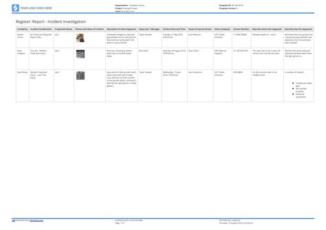 Incident Report Log Template