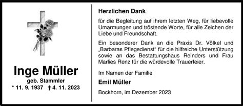 Traueranzeigen von Inge Müller nordwest trauer de