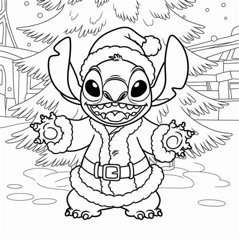 Coloriage Stitch avec Cadeaux de Noël télécharger et imprimer gratuit