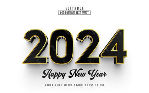 Feliz Año Nuevo 2024 Efecto Texto Negro Oro Archivo PSD de Photoshop