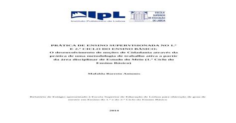 PRÁTICA DE ENSINO SUPERVISIONADA NO 1 º E 2 º CICLO DO RESUMO O