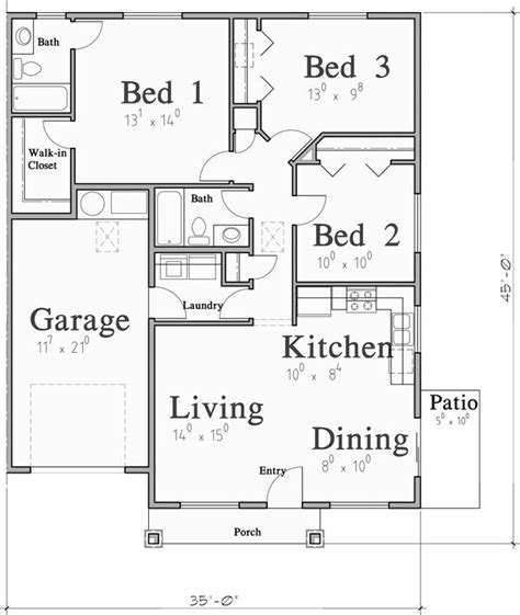 Single Story Duplex House Plan Bedroom Bath With Garage In