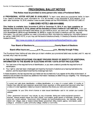 Fillable Online Sos State Oh Provisional Ballot Notice Fax Email Print