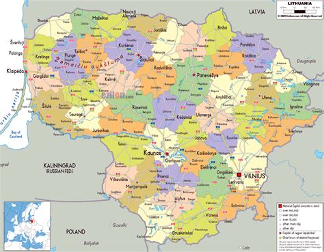 Grande mapa político y administrativo de Lituania con carreteras