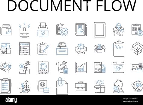 Document Flow Line Icons Collection Workflow Management Information