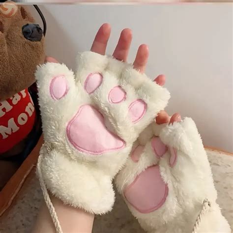 Winter Cartoon Cat Paws Gloves Rope Thermal Plush Gloves Temu