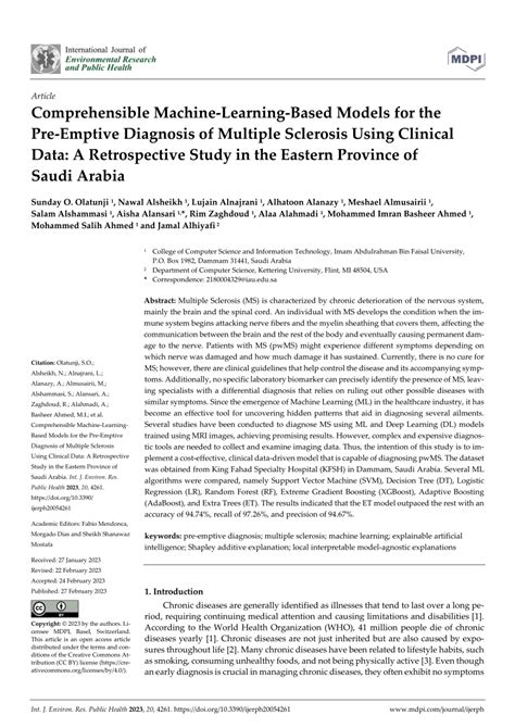 pdf comprehensible machine learning based models for the pre emptive diagnosis of multiple