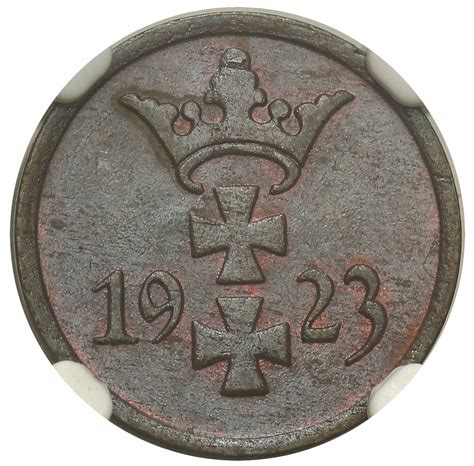 W Miasto Gdańsk Danzig 1 fenig 1923 NGC MS64 BN archiwum niemczyk pl