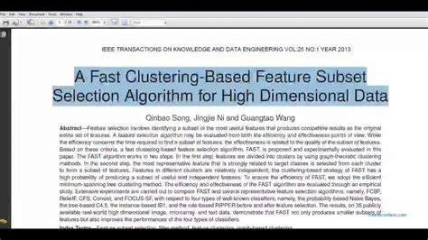 a fast clustering based feature subset selection algorithm for high dimensional data youtube