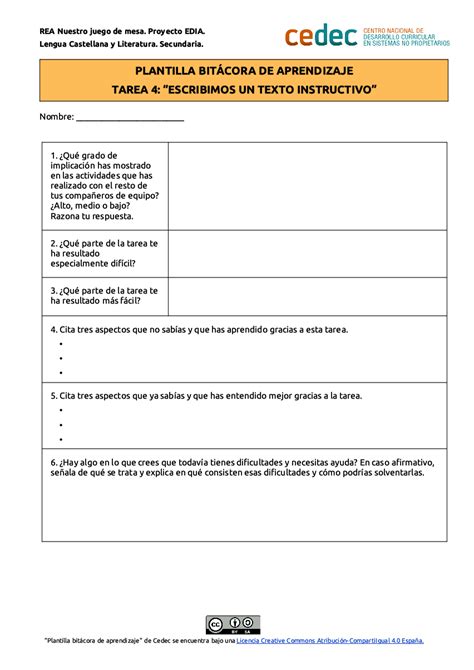 Cedec Plantilla Ficha Bitacora Texto Instructivo Nuestro Juego De