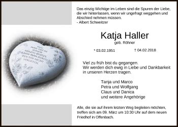 Traueranzeigen Von Katja Haller Trauer Op Online De