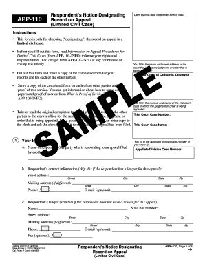 Fillable Online APP 110 Respondent S Notice Designating Record On