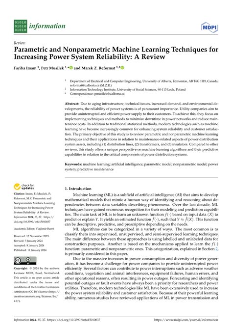 pdf parametric and nonparametric machine learning techniques for increasing power system