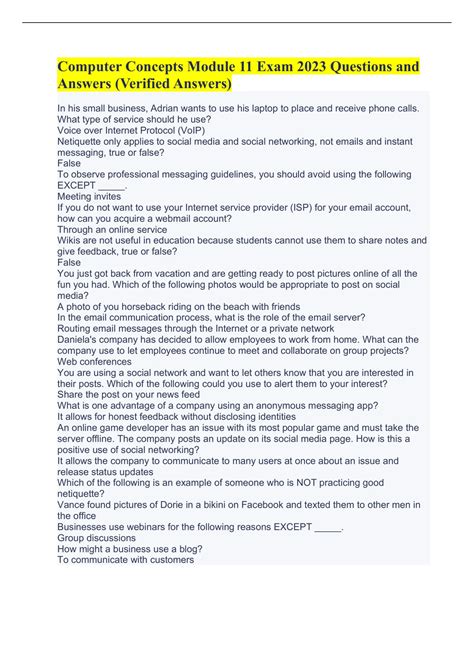 Computer Concepts Module 11 Exam 2023 Questions And Answers Verified