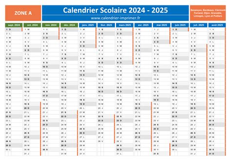 Calendrier Scolaire 2024 2025 à imprimer