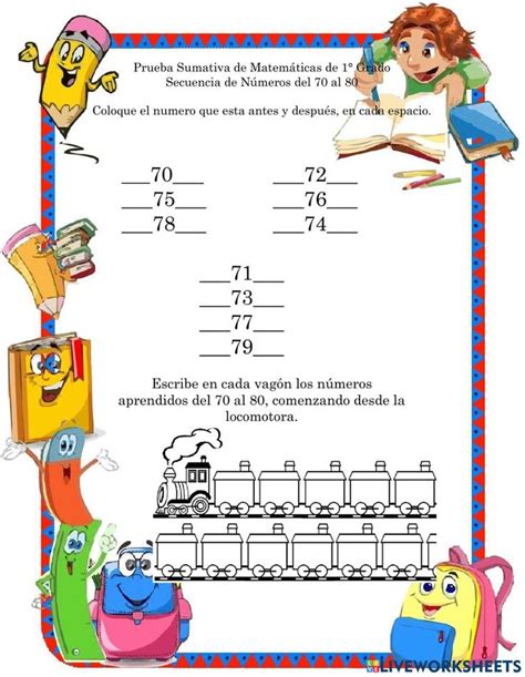 Secuencia de Números del 70 al 80 worksheet Secuencias numericas