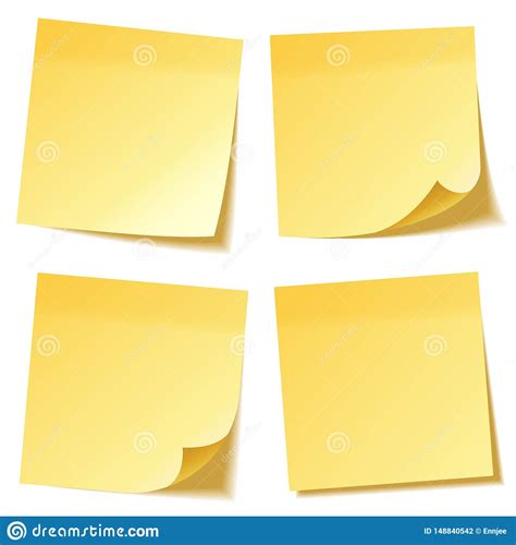 Nota Pegajosa Realista Con La Sombra Sistema De Papel Amarillo Mensaje
