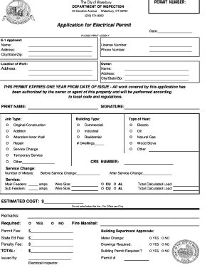 Fillable Online Waterburyct Application For Electrical Permit