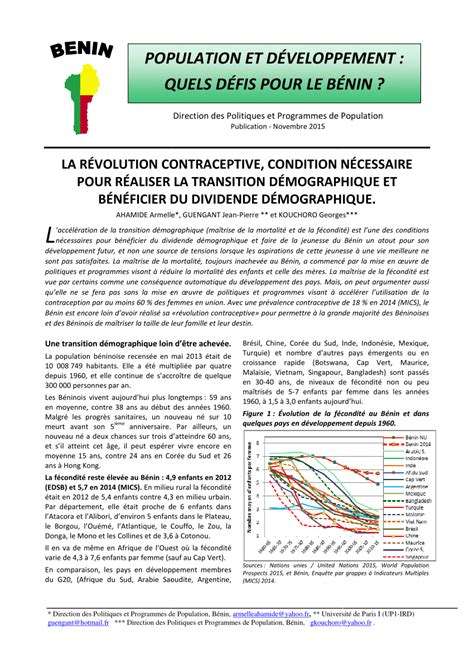 Pdf Population Et D Veloppement Quels D Fis Pour Le B Nin