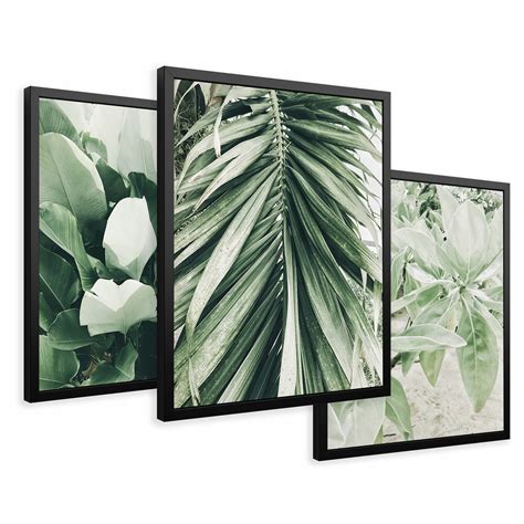 ZESTAW Obrazy w ramie plakaty liście palma monstera tryptyk 43x99 do