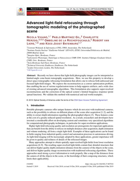 pdf advanced light field refocusing through tomographic modeling of the photographed scene