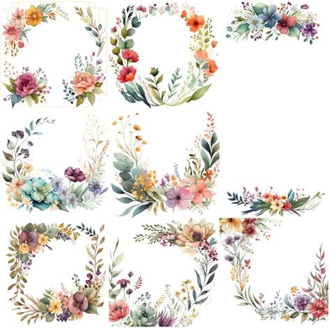 67 Watercolor Floral Borders Wild Floral Clipart High Quality PNG