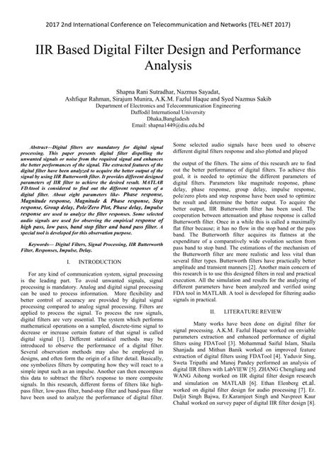 pdf iir based digital filter design and performance analysis