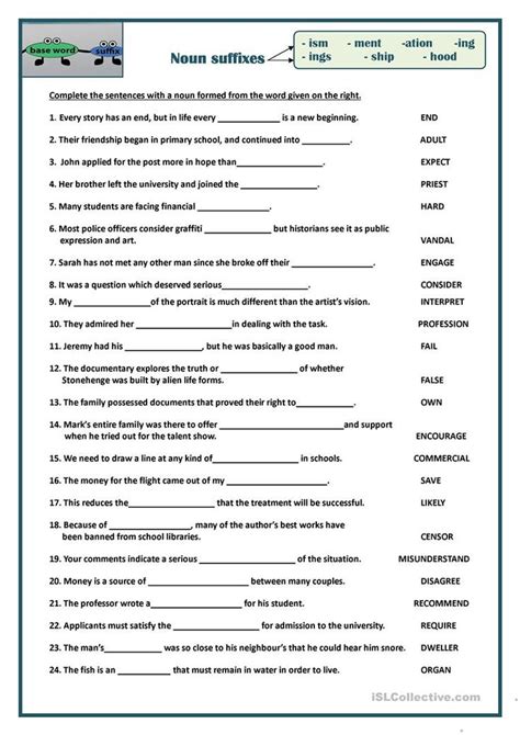 Noun Suffixes English ESL Worksheets For Distance Learning And