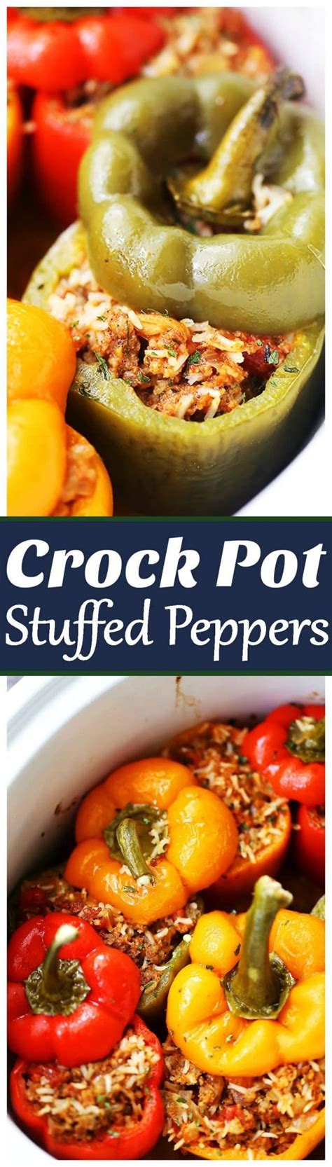 Crock Pot Stuffed Peppers Loaded With Spicy Pork Sausage Rice And