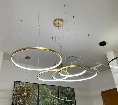 D1408 Lustre Pendente LED Aros Arcos Dourado 4 módulos