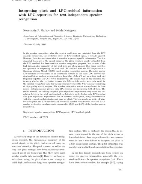 pdf integrating pitch and lpc residual information with lpc cepstrum for text independent
