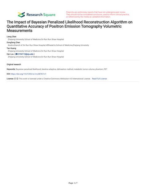 pdf the impact of bayesian penalized likelihood reconstruction algorithm on quantitative