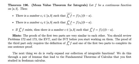 solved theorem 196 mean value theorem for integrals let f
