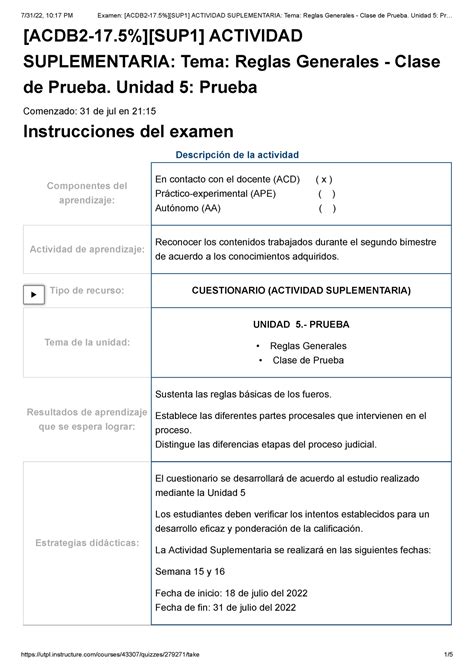 Examen ACDB 2 17 5 SUP 1 Actividad Suplementaria Tema Reglas