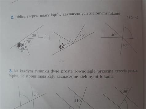 Oblicz I Wpisz Miary Katow Zaznazonych Zielonymi Lukami Brainly Pl