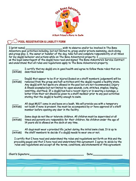 Fillable Online Get And Sign Swimming Pool Waiver Template Form Fax