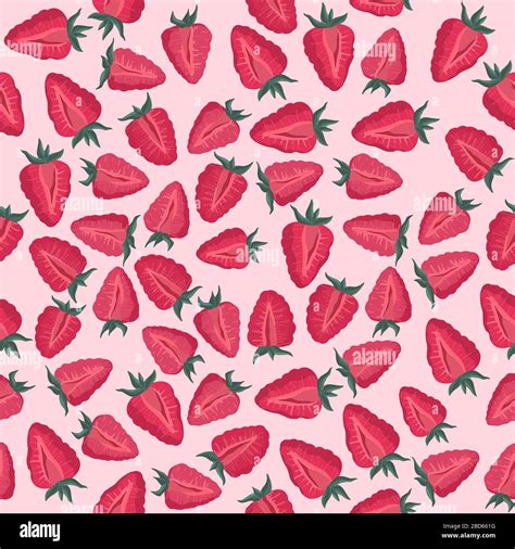 Summer Pink Strawberry Seamless Pattern Bright Red Texture Healthy