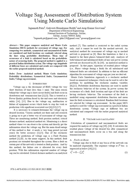 voltage sag assessment of distribution system using monte carlo simulation pdf electrical