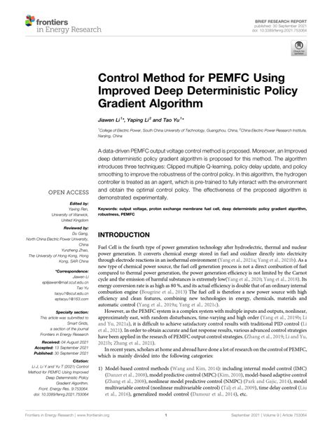 pdf control method for pemfc using improved deep deterministic policy gradient algorithm