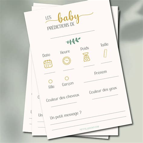 Lot de 4 cartes baby prédictions cartes baby shower carte pronostic