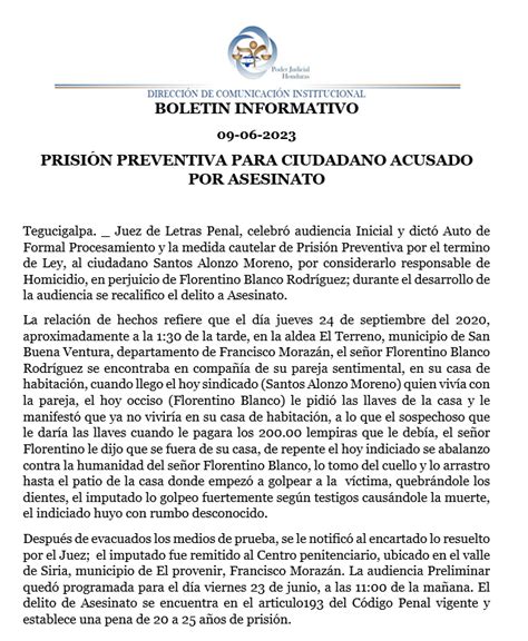 Poder Judicial HN on Twitter Prisión Preventiva para ciudadano